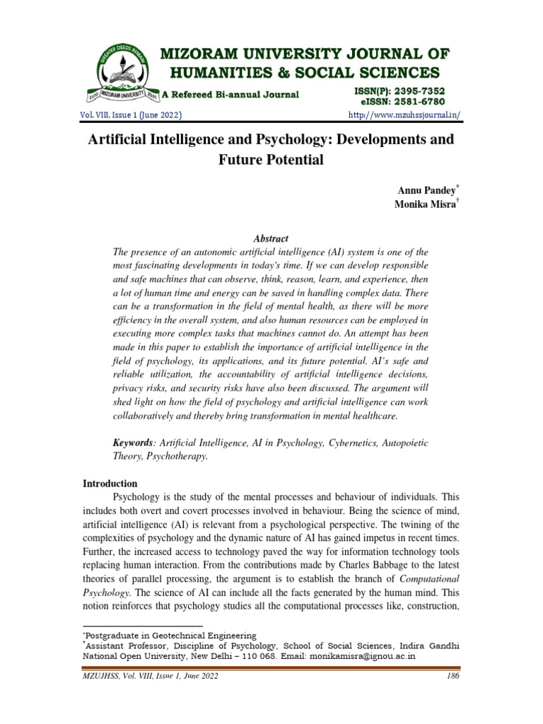 Artificial Intelligence And Psychology Developments And Pdf
