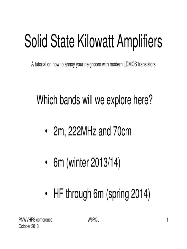 Solid State Kilowatt Amplifiers W6PQL | PDF | Detector (Radio) | Low ...
