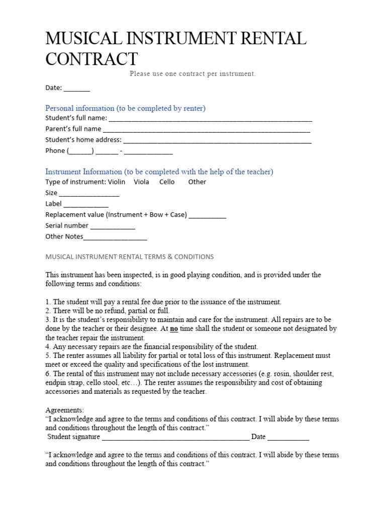 Musical Instrument Rental Contract | PDF