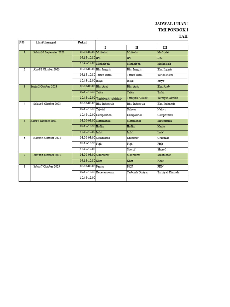Jadwal Mid Semester | PDF