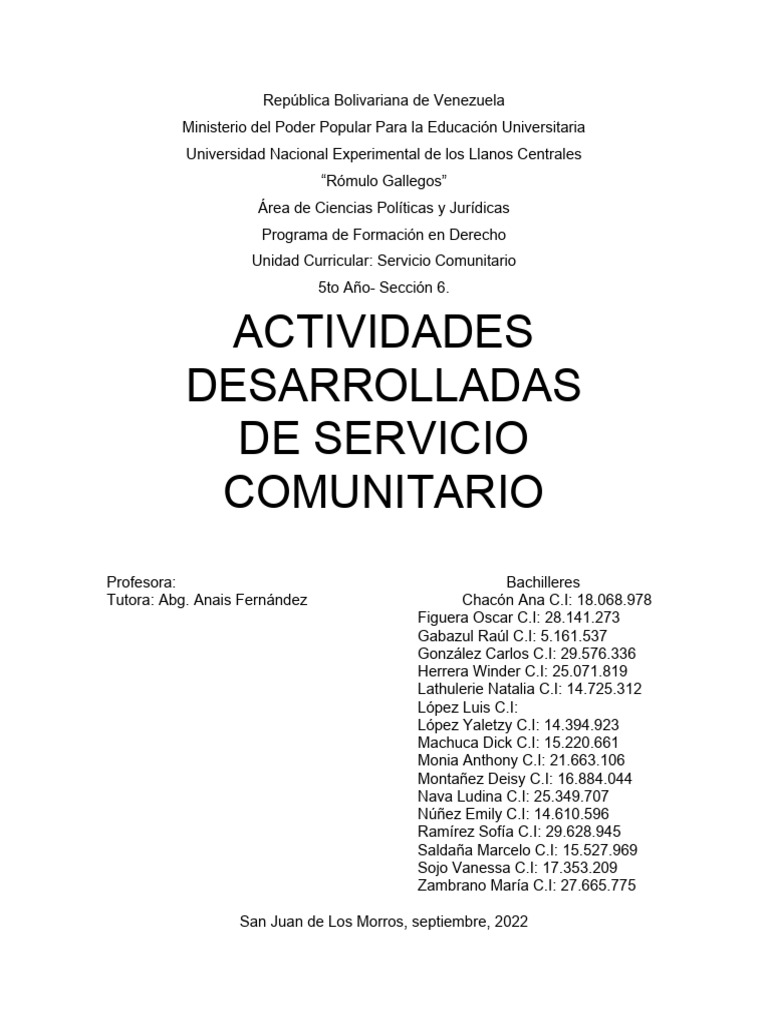Informe Final Servicio Comunitario | PDF | Sociedad