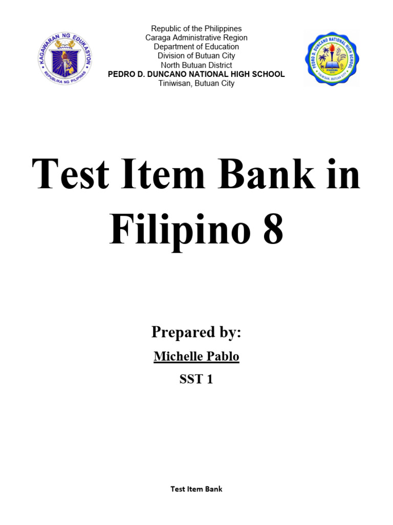 Test Item bank in Filipino 8 | PDF