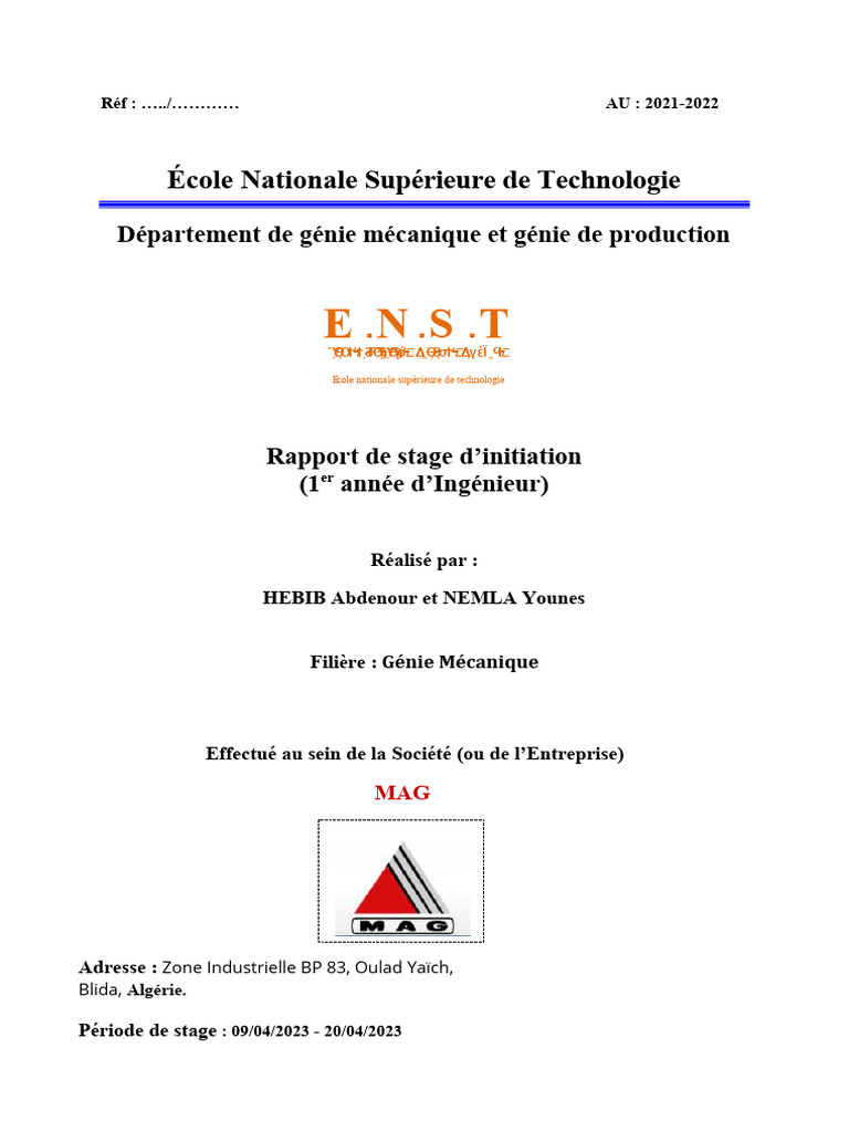 Modele Rapport Stage Initiation-EnST-GMP 2021 (1012) MAG | PDF