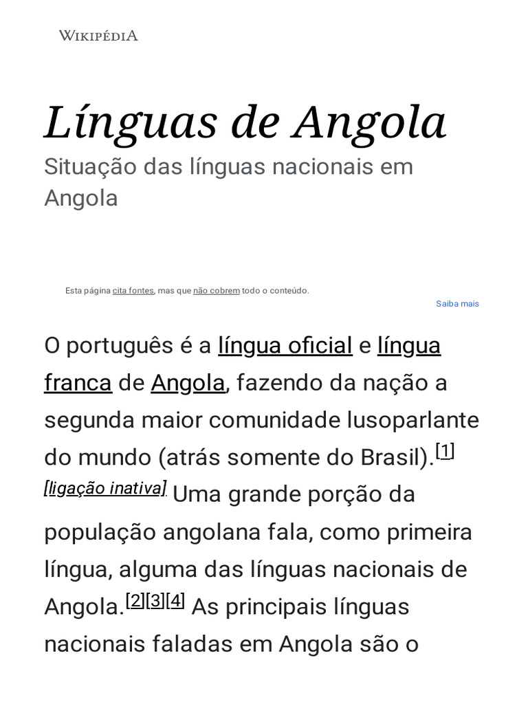 Línguas de Angola – Wikipédia, a enciclopédia livre | PDF | Angola