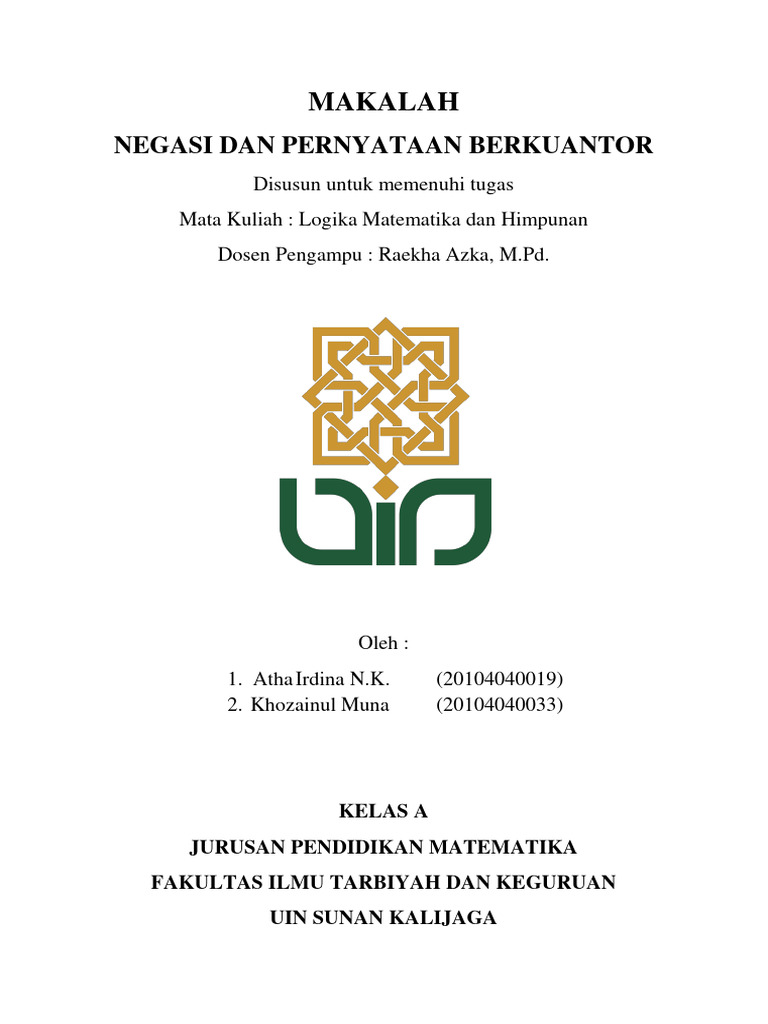 Logika - Kelompok 2 - Negasi Dan Kuantor | PDF | Seni & Disiplin Bahasa ...