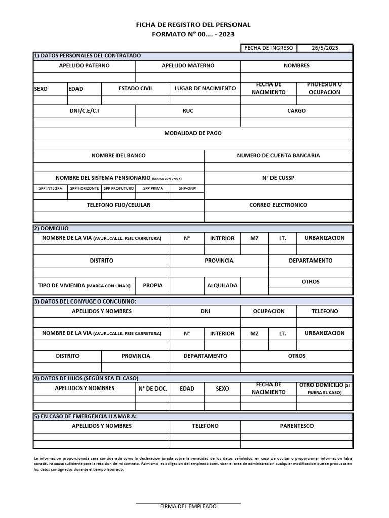 Formato de Registro del Personal 2023 | PDF
