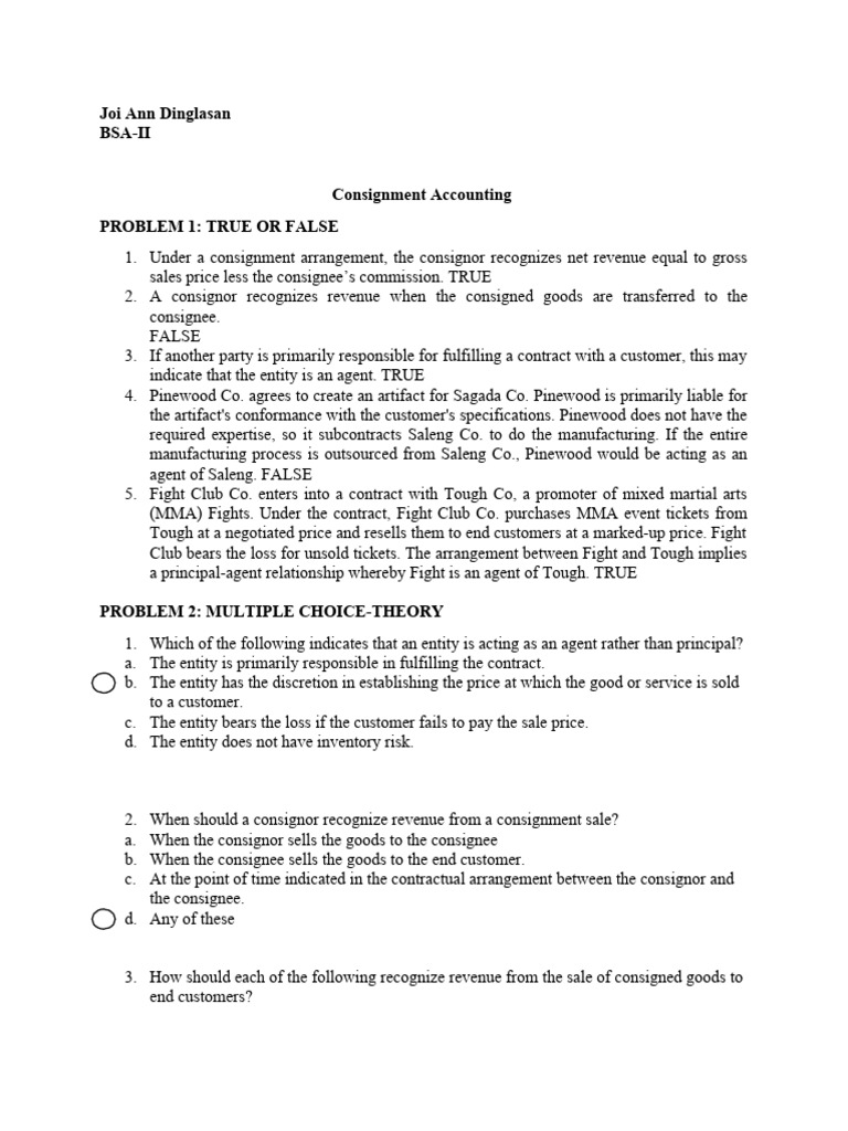 Dinglasan Consignment Accounting | PDF