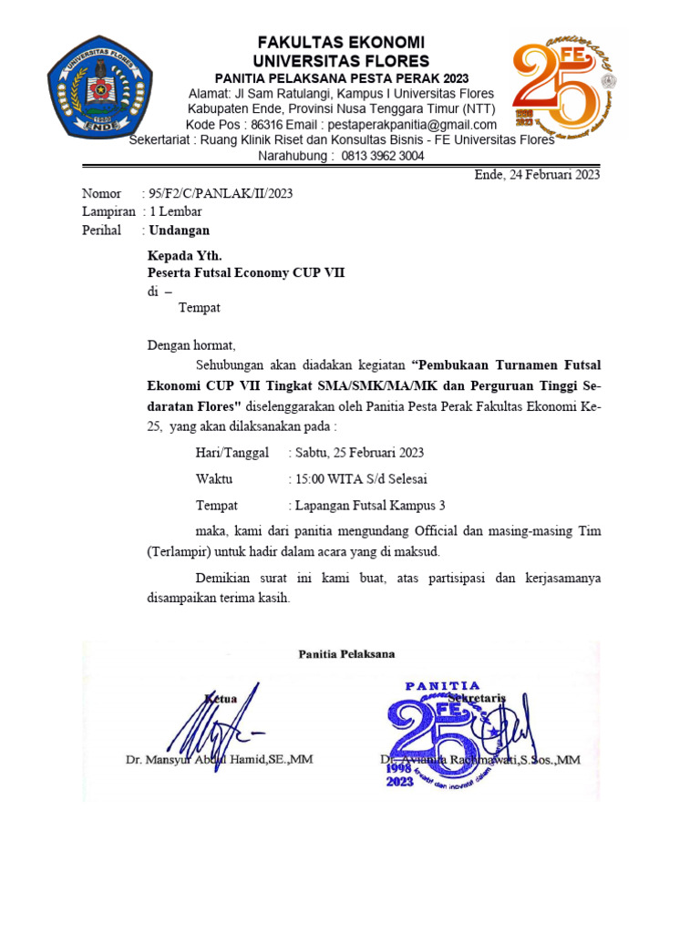 Undangan Turnamen Futsal Ekonomi VII | PDF