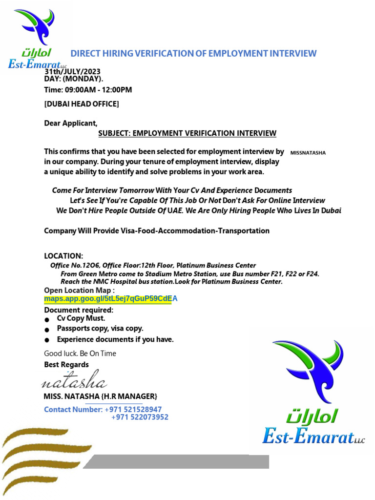 Interview Invitations 31 TH July Monday Est Emarat 01 | PDF