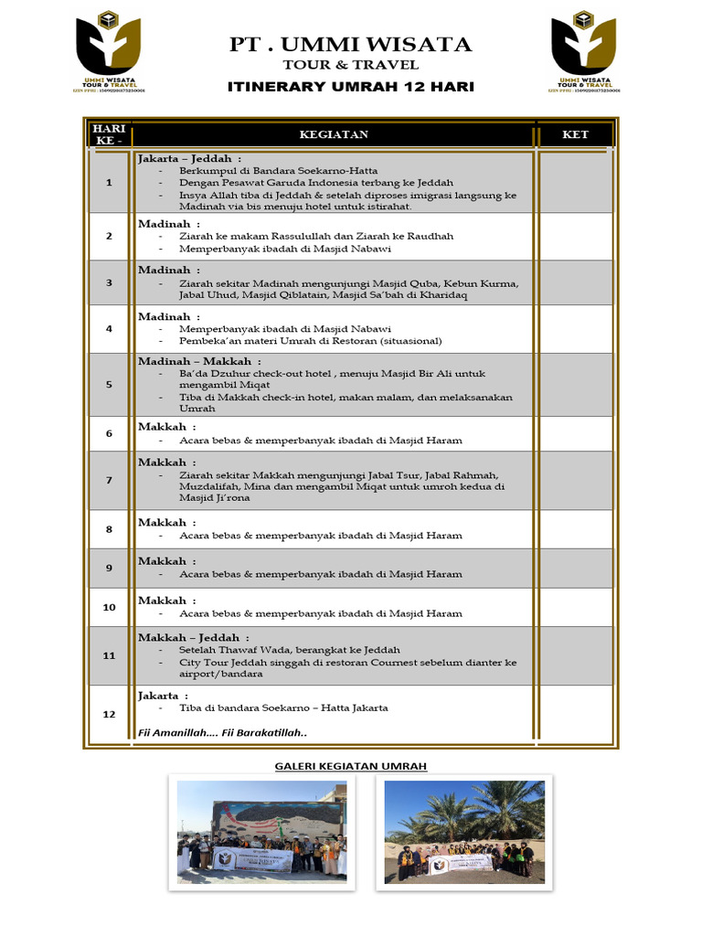 Itinerary Umrah 12 Hari dari Jakarta | PDF