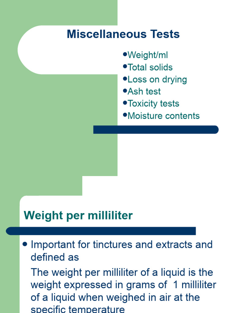 Miscellaneous Tests | PDF | Solubility | Thermogravimetric Analysis
