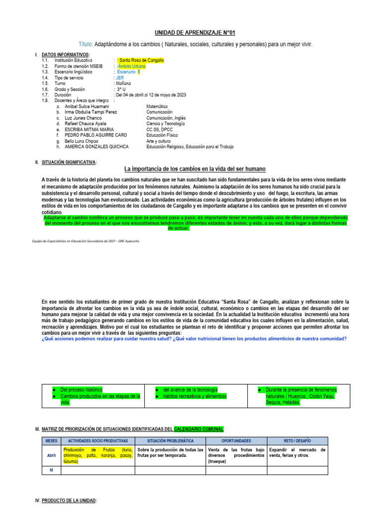 1.° UNIDAD 3° Grado 2023 | PDF
