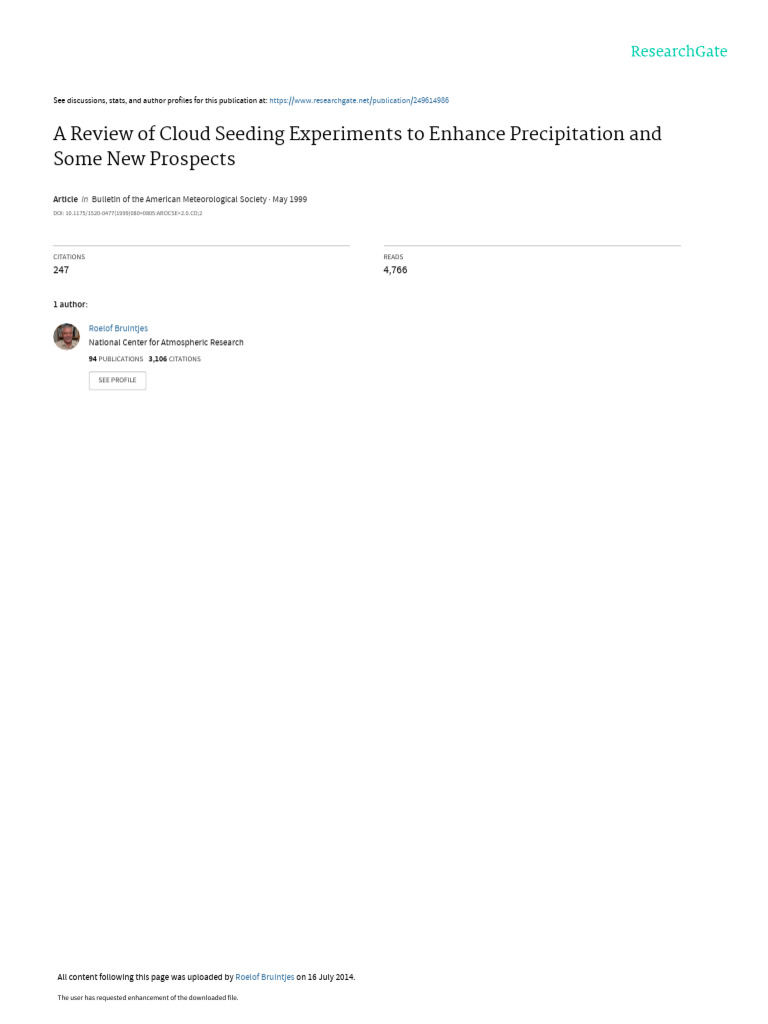 A Review of Cloud Seeding Experiments To Enhance P | PDF | Precipitation | Cloud