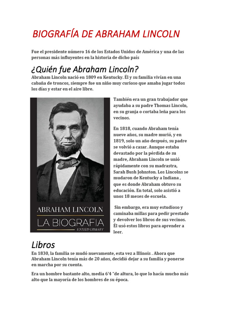 Biografía de Abraham Lincoln | PDF
