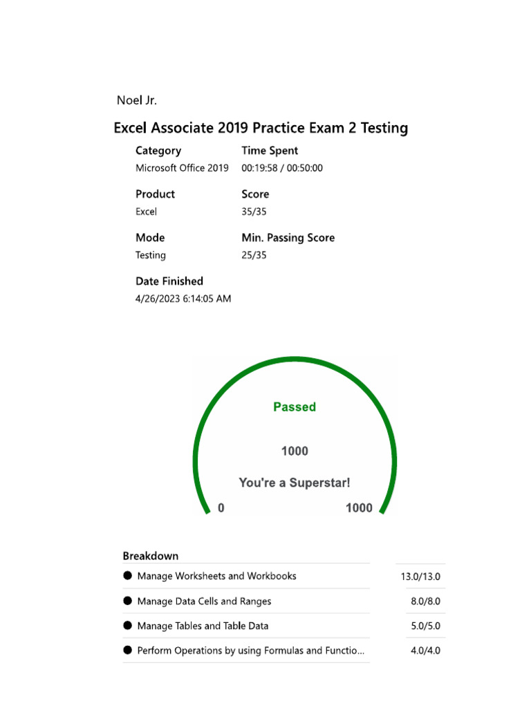 Excel Associate 2019 Practice Exam 2 Testing | PDF