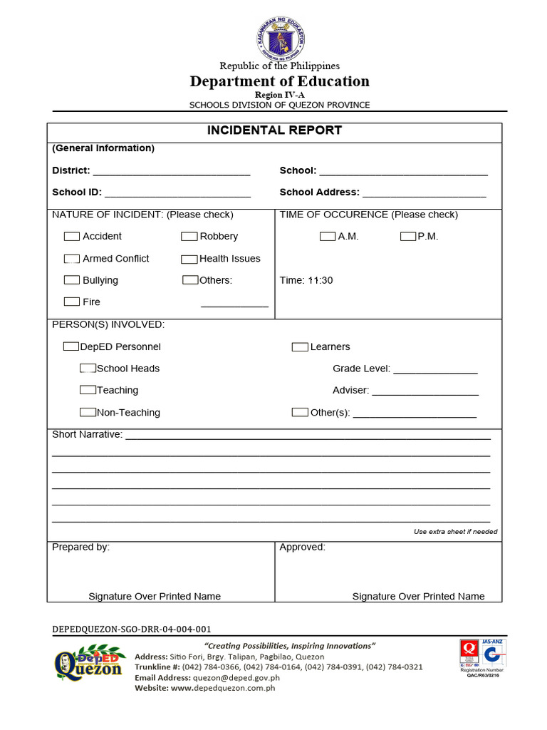 DRR Incidental Form 2 | PDF