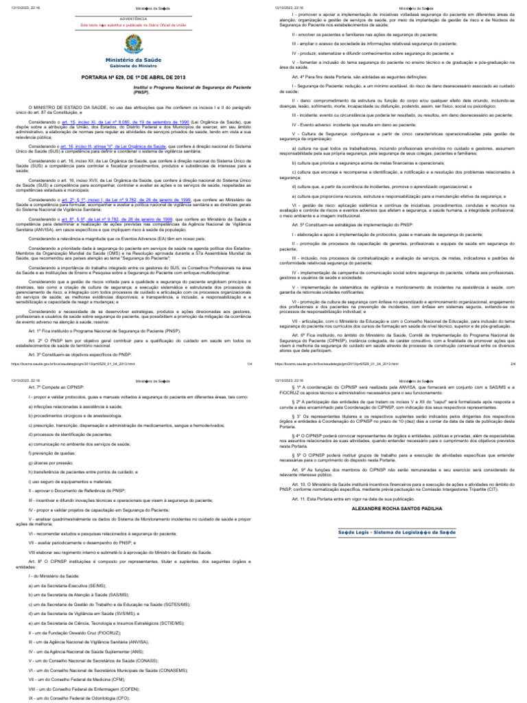 Programa Nacional de Segurança do Paciente | PDF