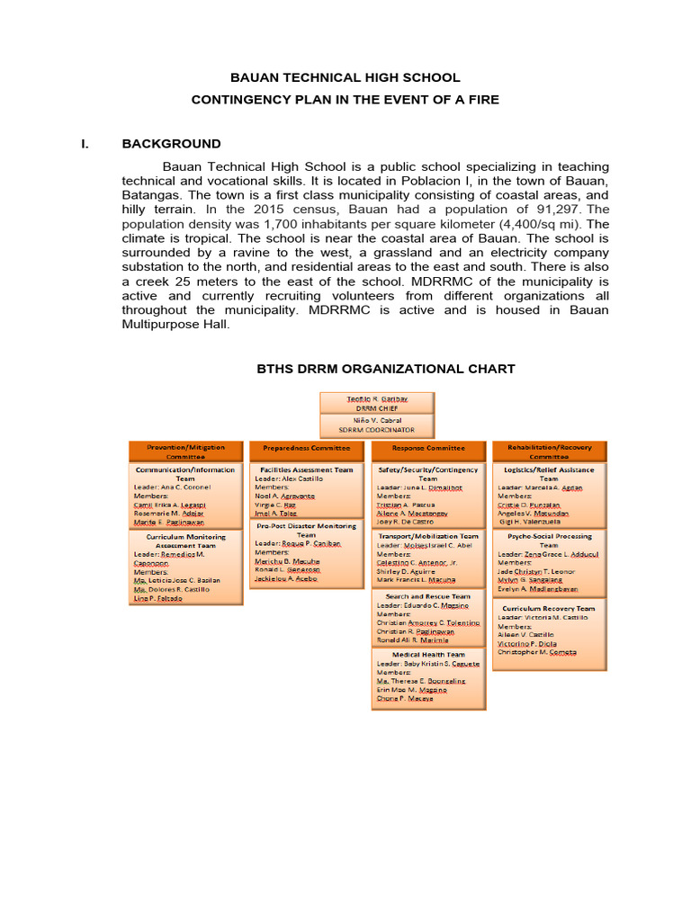 BTHS Fire Contingency Plan | Download Free PDF | Fires | Emergency Evacuation