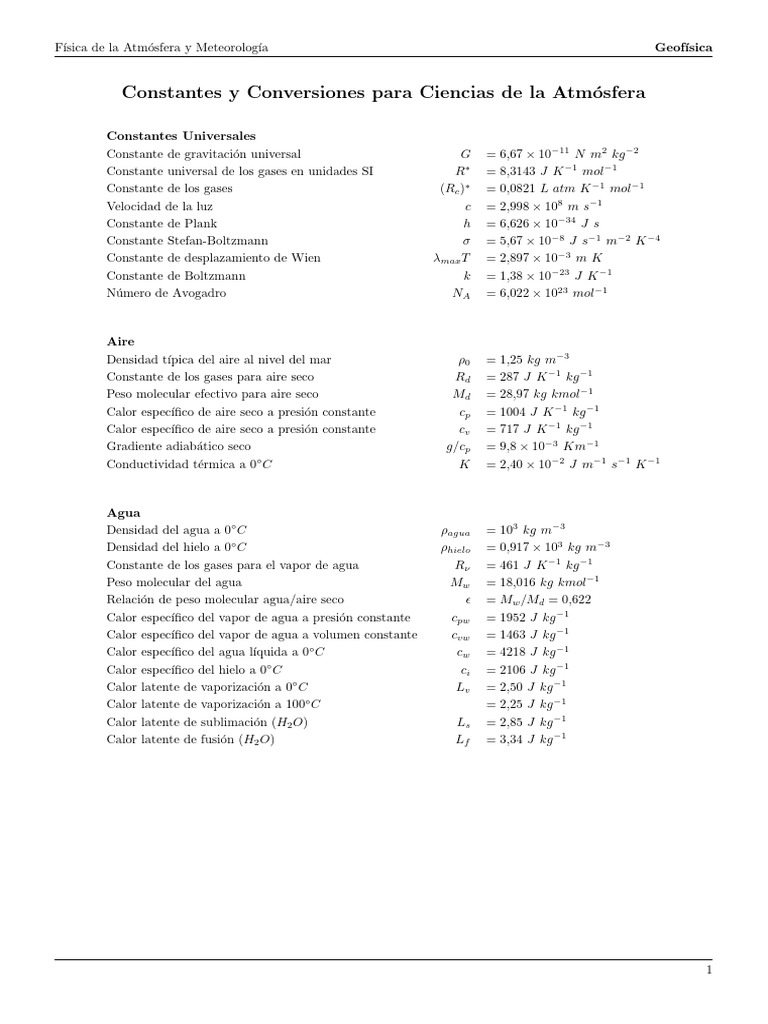 Constantes y Unidades | PDF | Fases de la materia | Gases