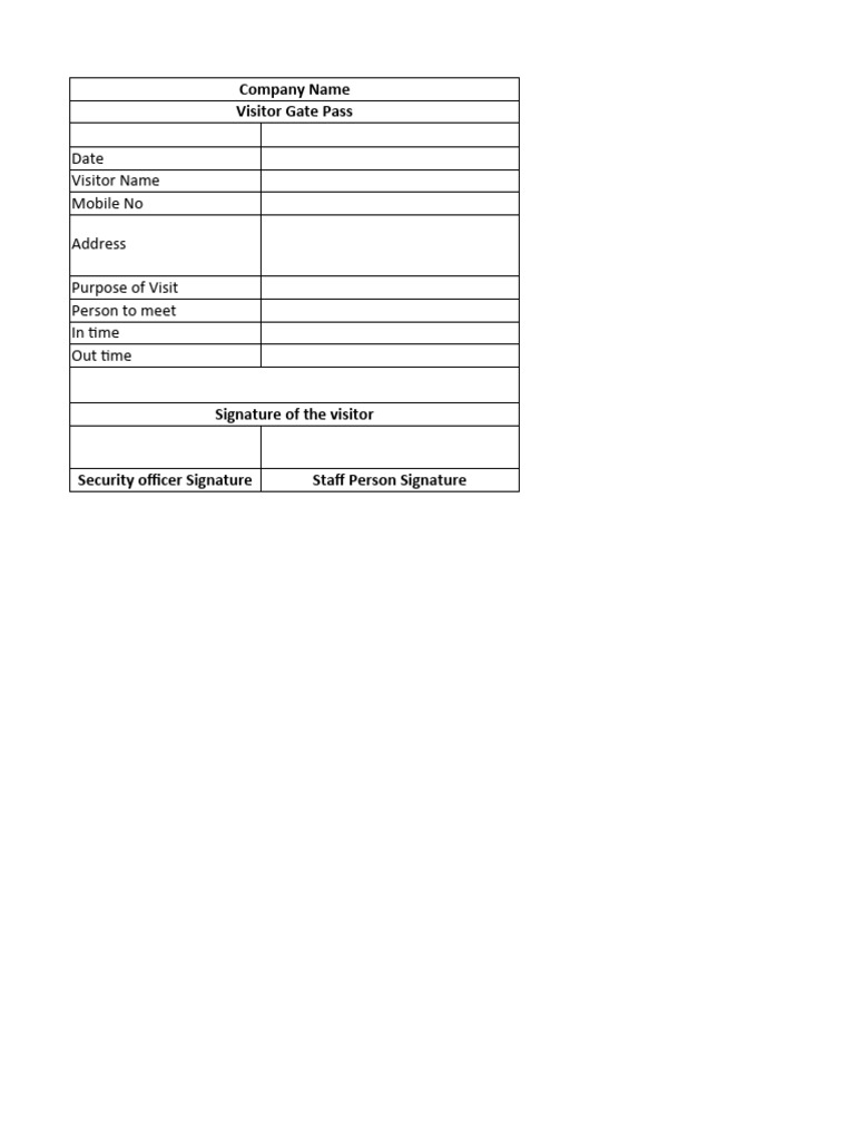 Visitor Gate Pass Format In Excel Pdf