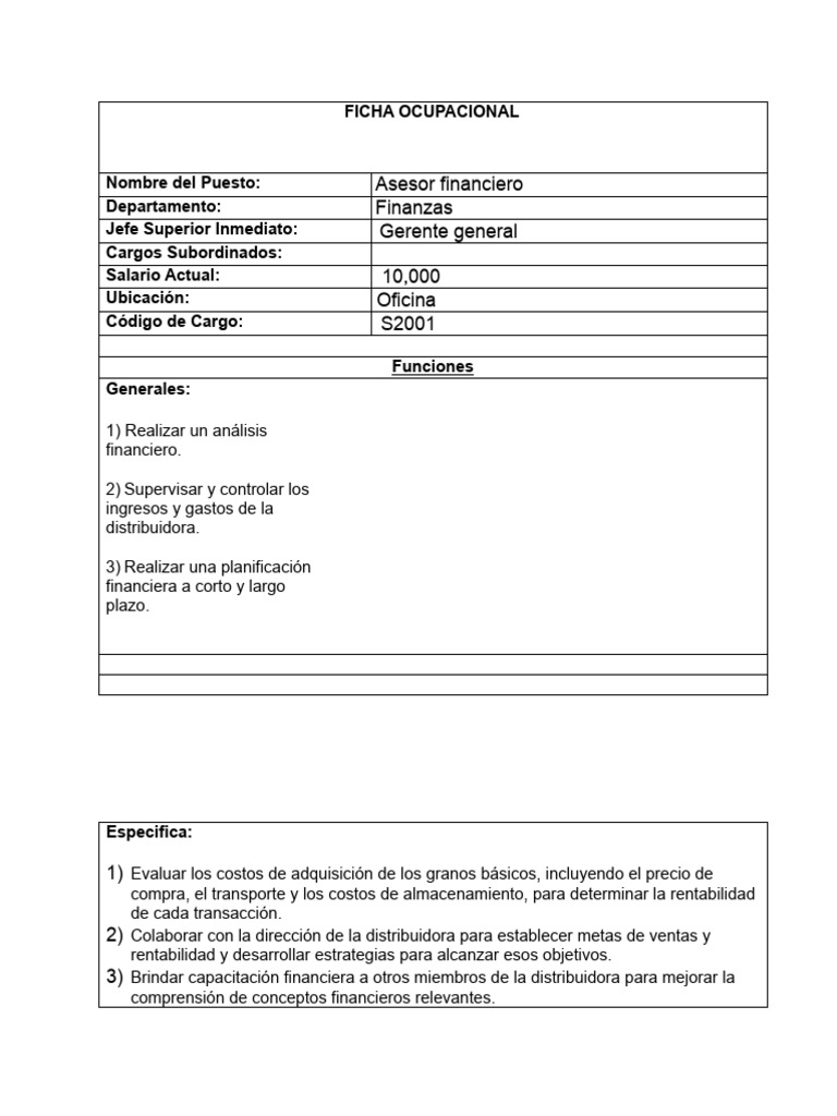 FICHA OCUPACIONAL (2da Parte) | PDF | Logística | Calidad (comercial)