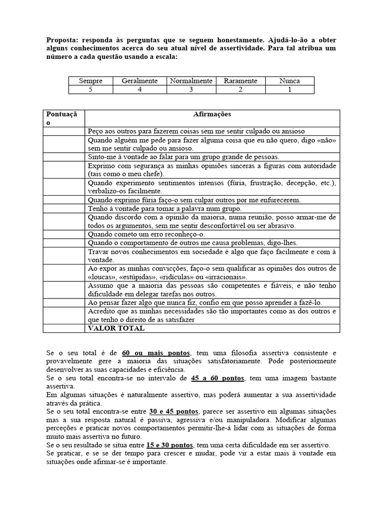 Exercicios Assertividade | PDF | Pensamento | Psicologia