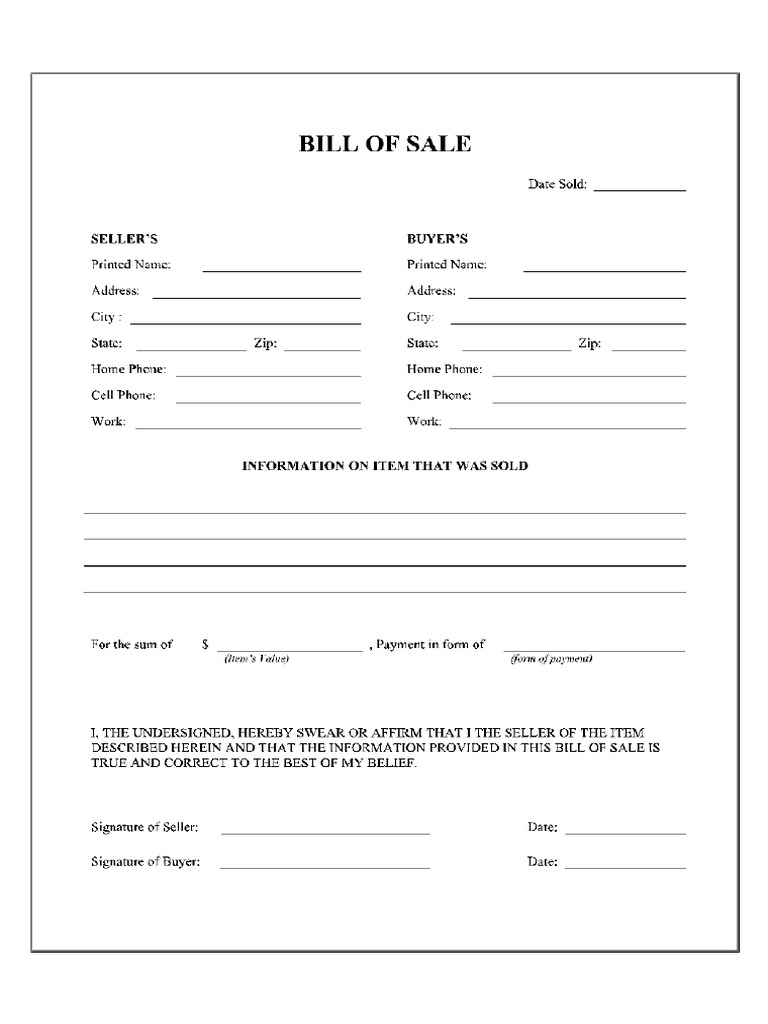 Bill of Sale | PDF
