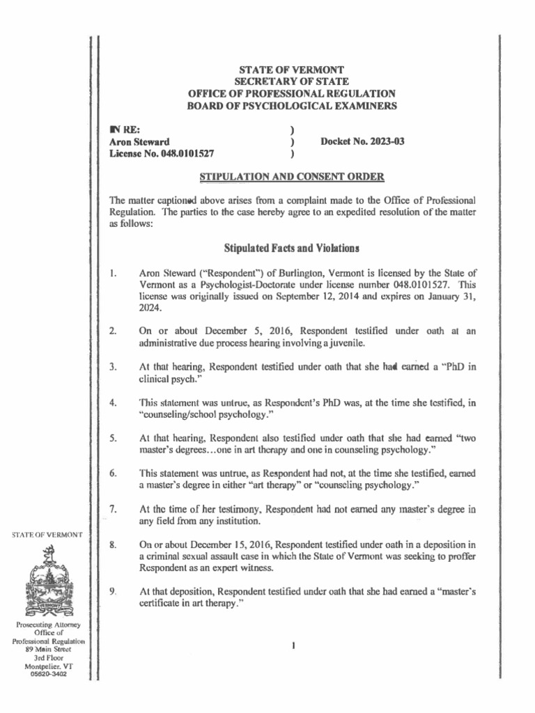 Aaron Steward Stipulation 10/9/23 | PDF | Testimony | Public Law