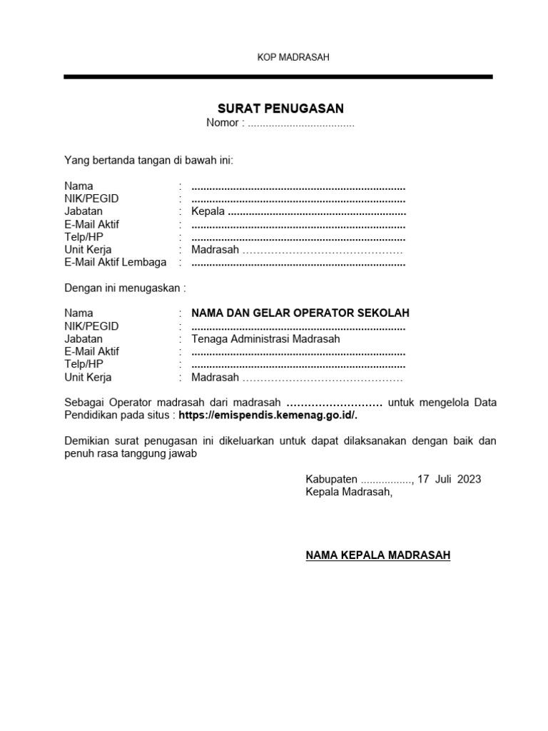 Contoh SK Tugas Penugasan Operator EMIS | PDF