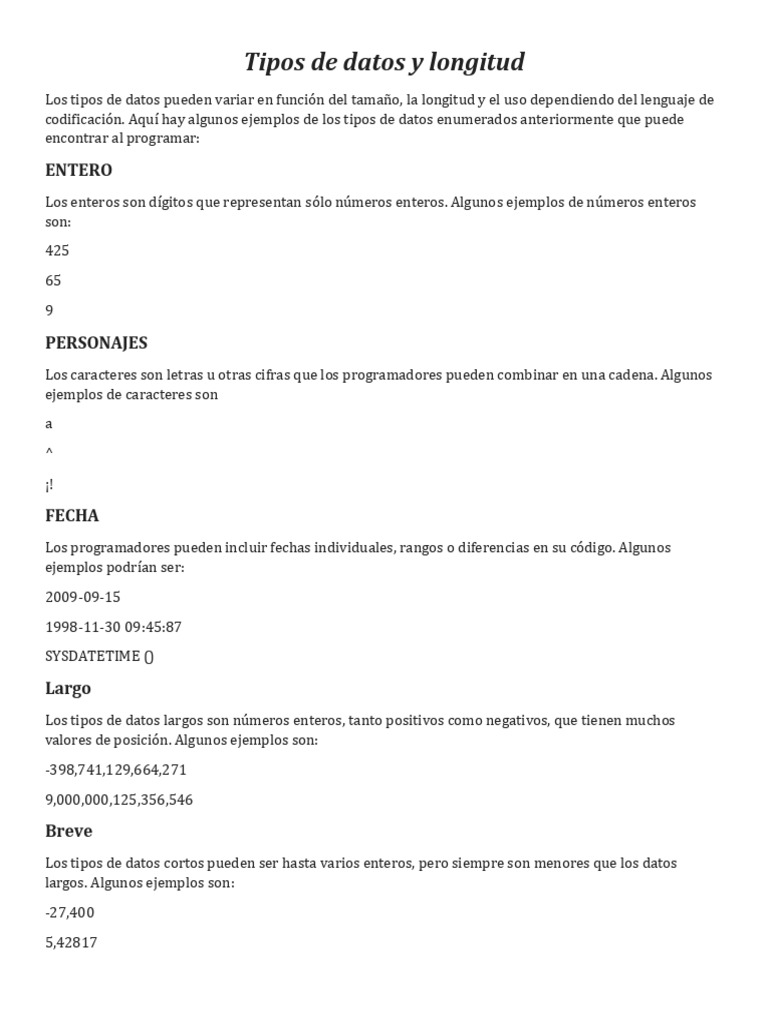 Tipos de Datos y Longitud (Fundamentos de Programacion) | PDF