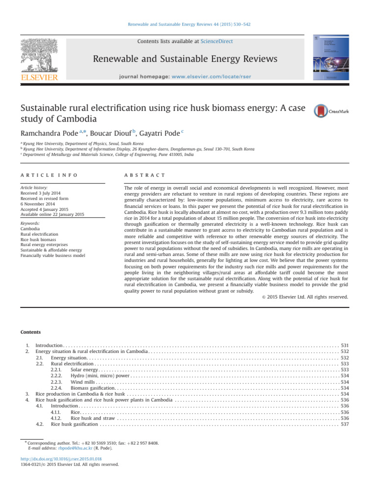Sustainable Rural Electrification Using Rice Husk Biomass Energy | PDF ...