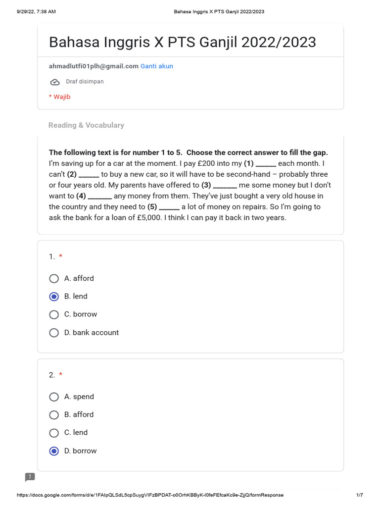 Bahasa Inggris X PTS Ganjil 2022 - 2023 Grammer | PDF | Language Arts & Discipline
