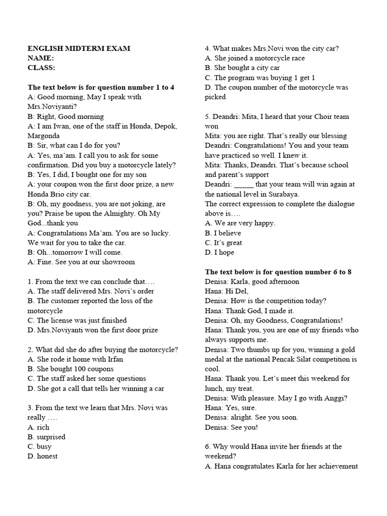 English Midterm Exam | PDF