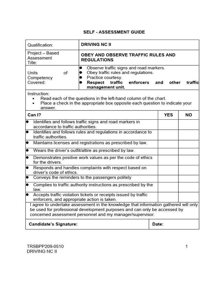 Traffic Rules Self-Assessment Guide | PDF