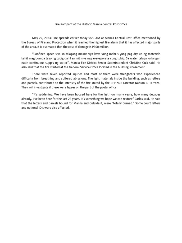 Fire Rampant At The Historic Manila Central Post Office PDF