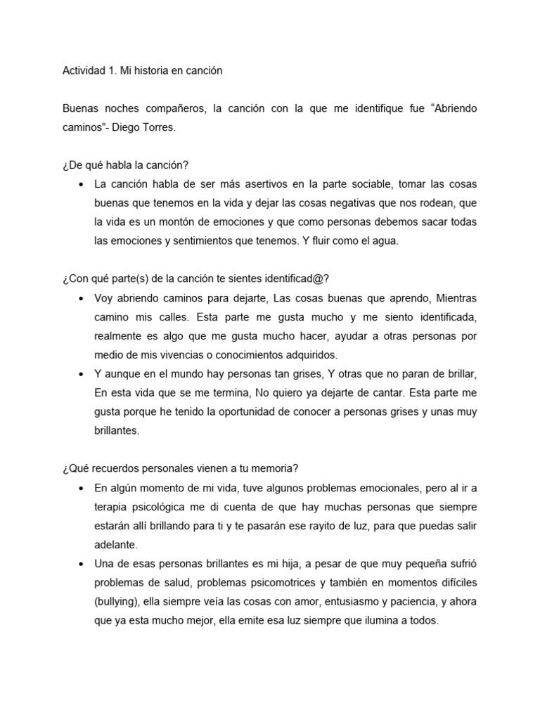 Mi historia inspirada en "Abriendo caminos" | PDF