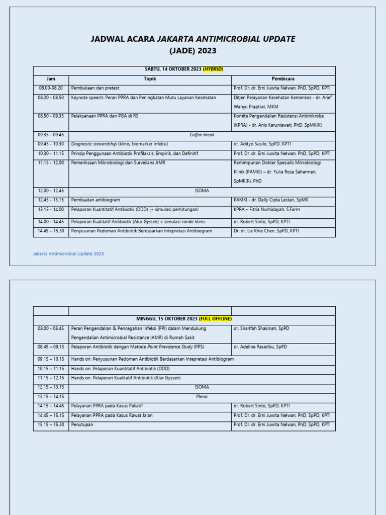 Jadwal Workshop JADE 2023 | PDF