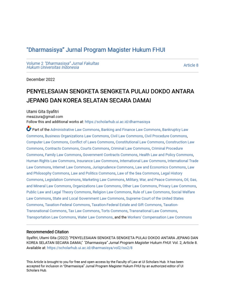 Penyelesaian Sengketa Sengketa Pulau Dokdo Antara Jepang Dan Kore | PDF
