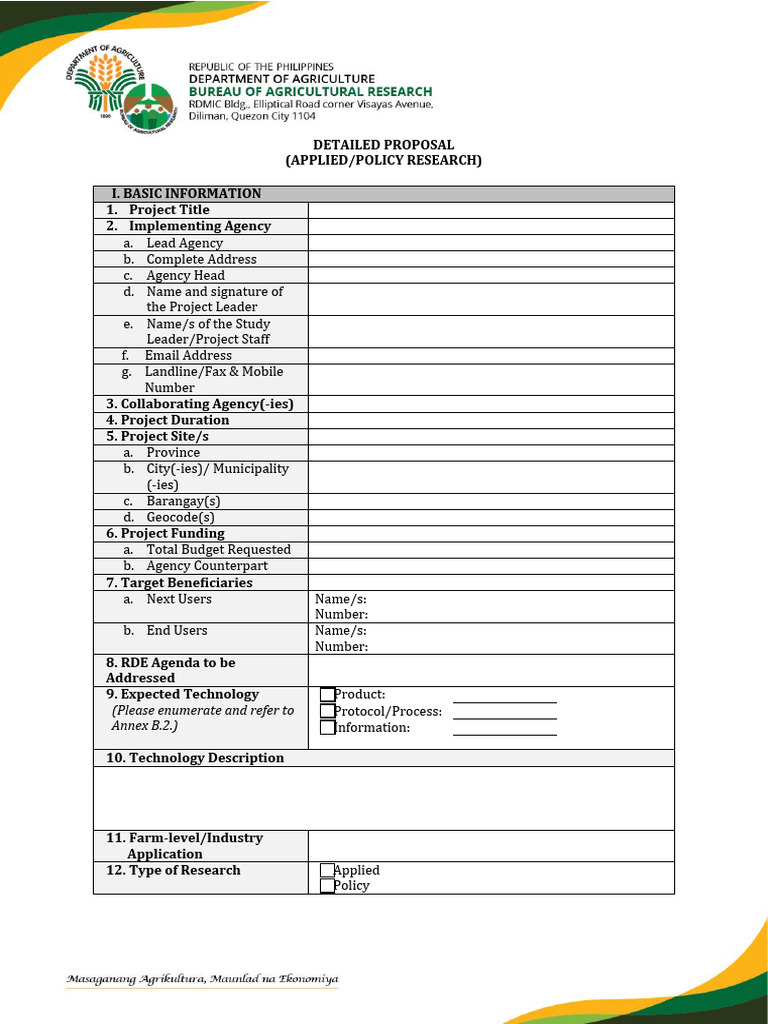 Detailed Proposal Format For Strategic R4D (Applied and Policy Research ...