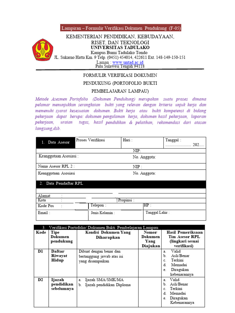 Formulir Verivikasi Data Pendukung | PDF