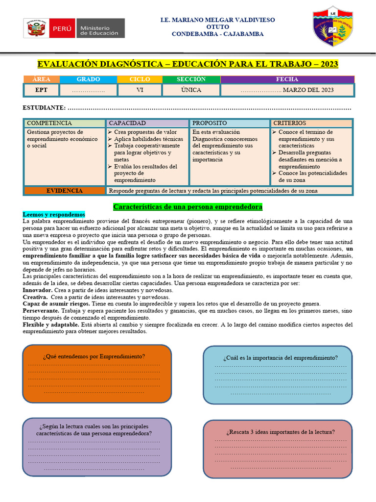 evaluacion de ept 1-2 | PDF | Iniciativa empresarial | Evaluación