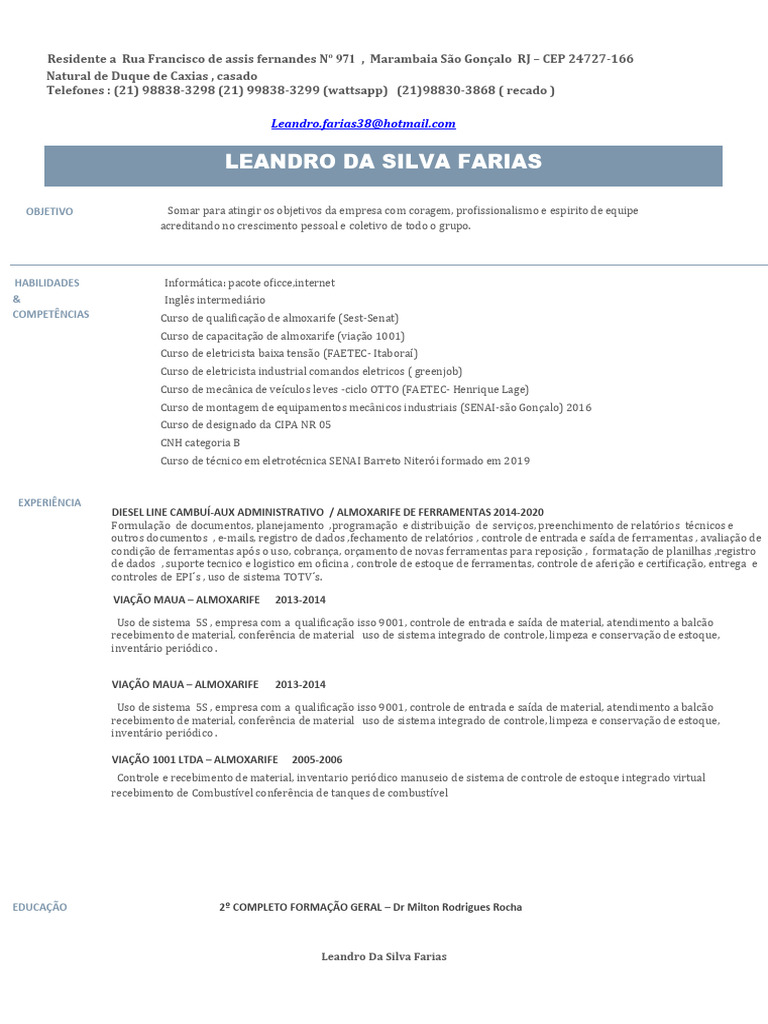 Curriculo Leandro PDF Atualizado | PDF | Eletricista