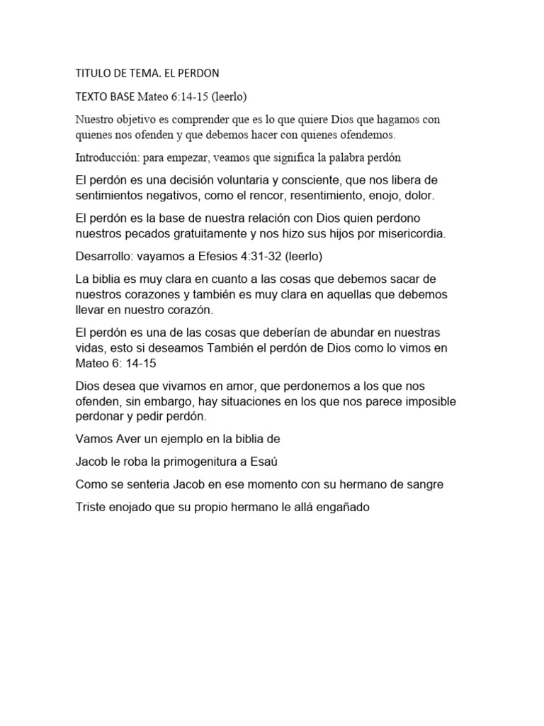 Tema Del Perdon | Descargar gratis PDF | Perdón | Pecado