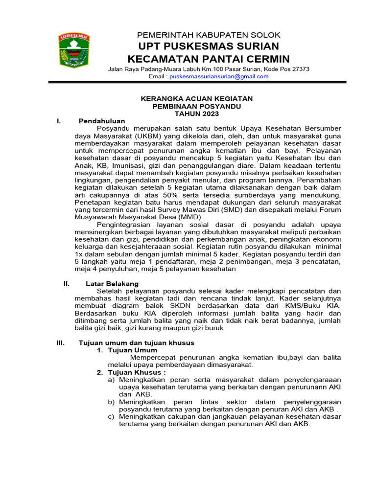 KAK Pembinaan Posyandu | PDF | Ilmu Sosial | Kesehatan Holistik