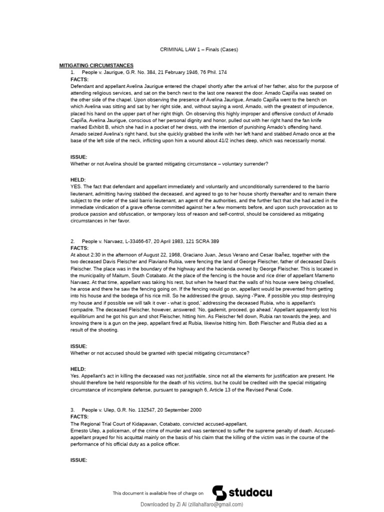 Criminal LAW 1 Finals Cases | PDF | Plea | Mitigating Factor