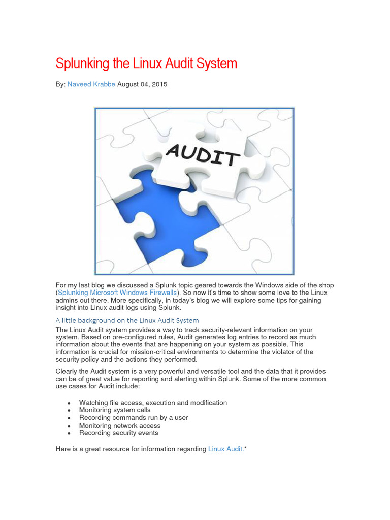 Splunking the Linux Audit System | PDF | Linux | Information Technology ...
