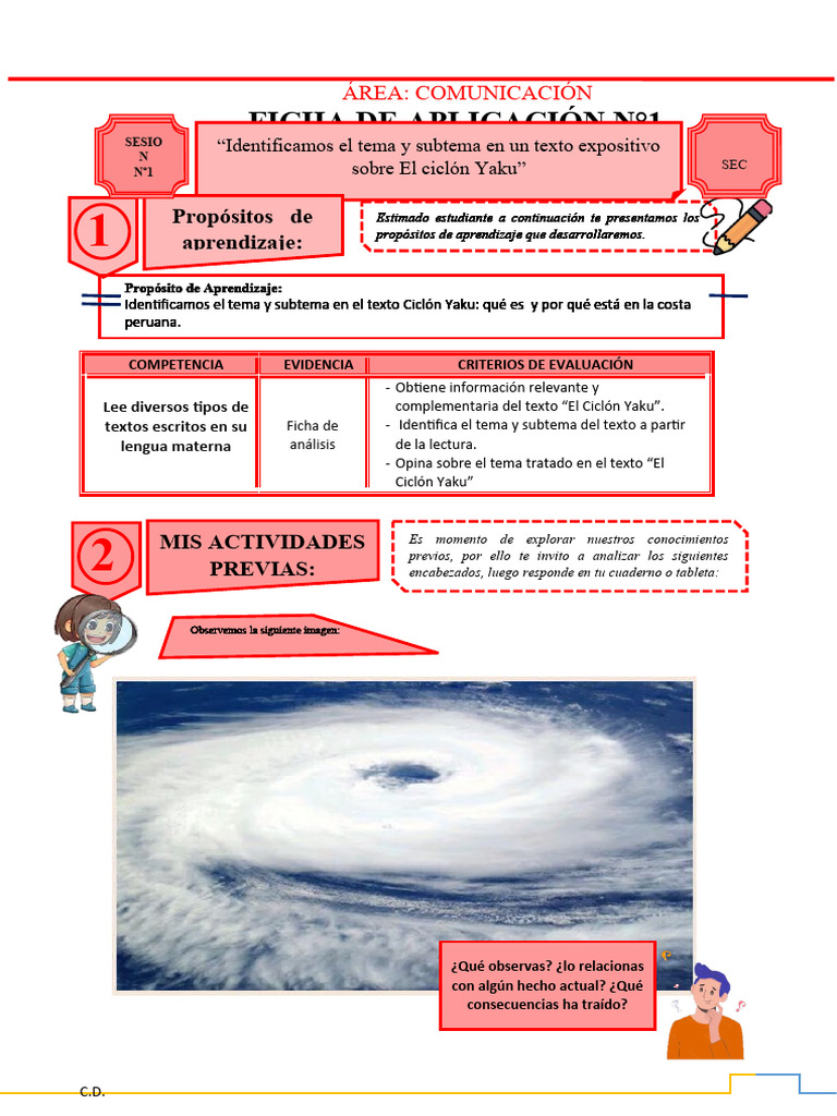 1° Ficha de Aplicación-Sesión1-Sem.1-Exp.01-Comunicacion | PDF