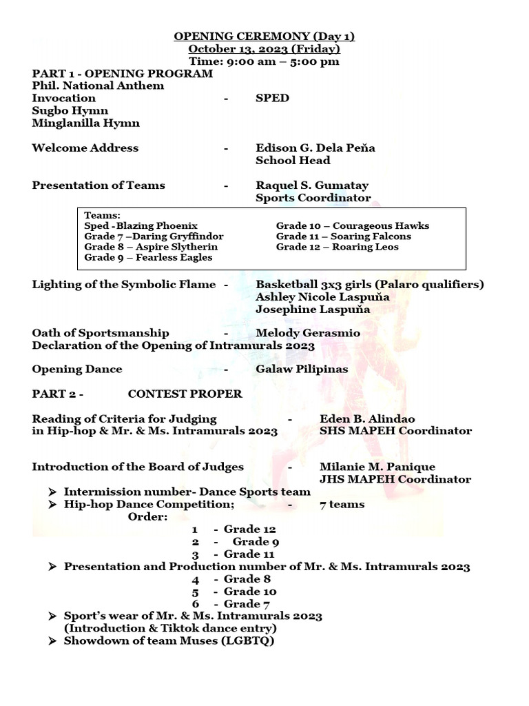 Intramurals Program 2023 | PDF | Entertainment