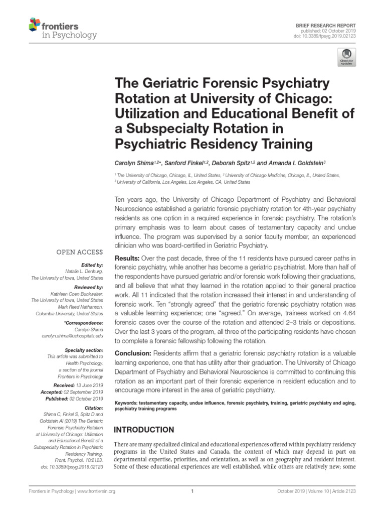 The Geriatric Forensic Psychiatry Rotation at University of ...