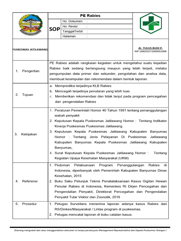 SOP PE Rabies Baru Bikin | PDF